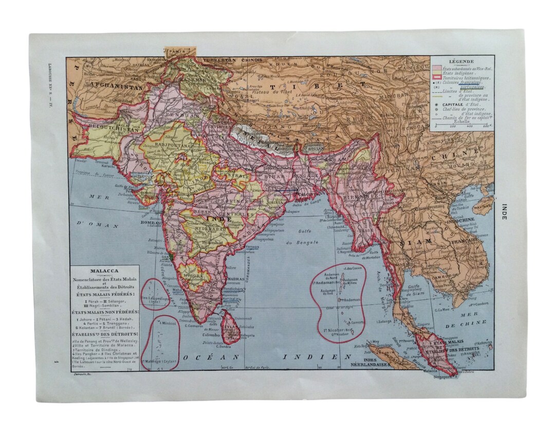 India Map, Vintage Print, Vintage Print, Old Map of India, Original ...