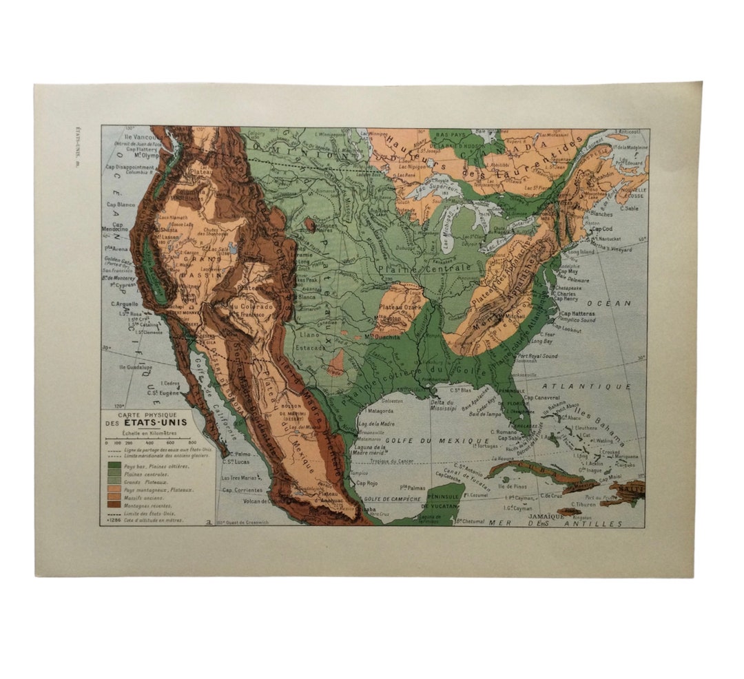 United States Map, Old Map, Physical Map of the United States, Vintage ...