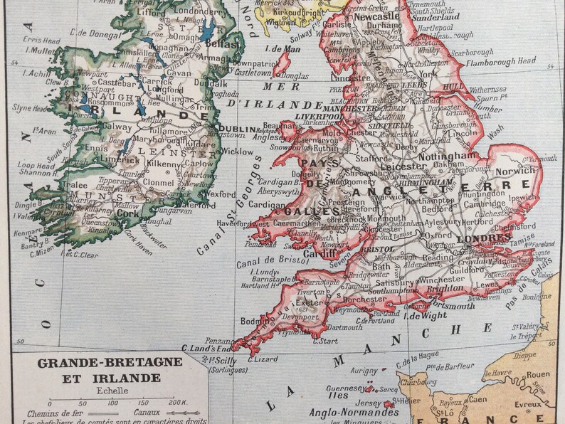 Great Britain and Ireland, Old Map, Vintage Map, Larousse, Old ...