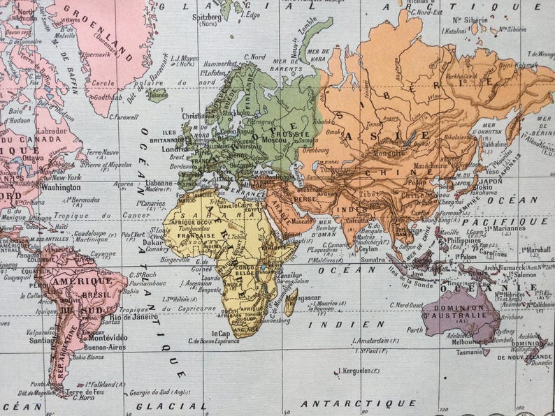 1922 World Map, Planisphere, Earth, Old Map, Small Format, Old ...