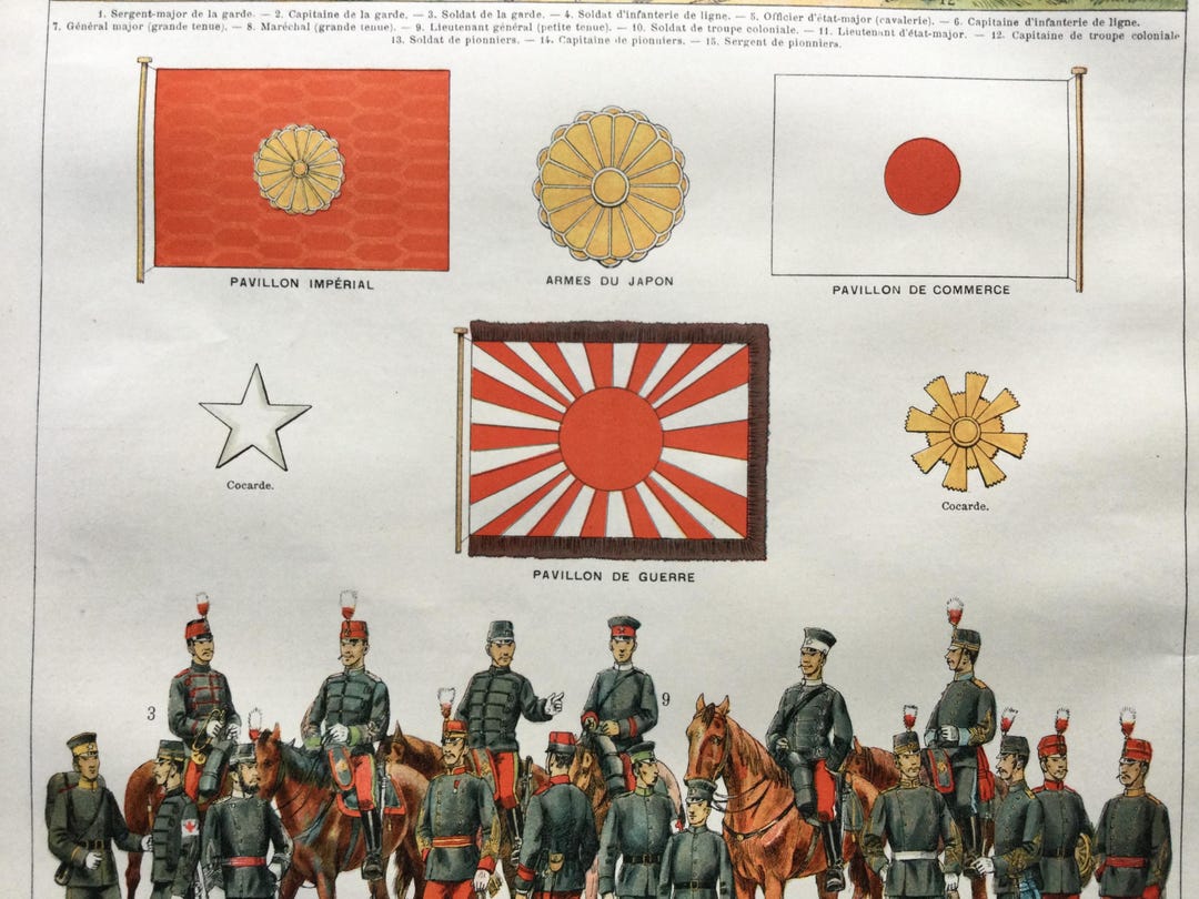 1912 Japan Japanese Army, Flag of Japan, Weapons, Old Map Japan Vintage ...
