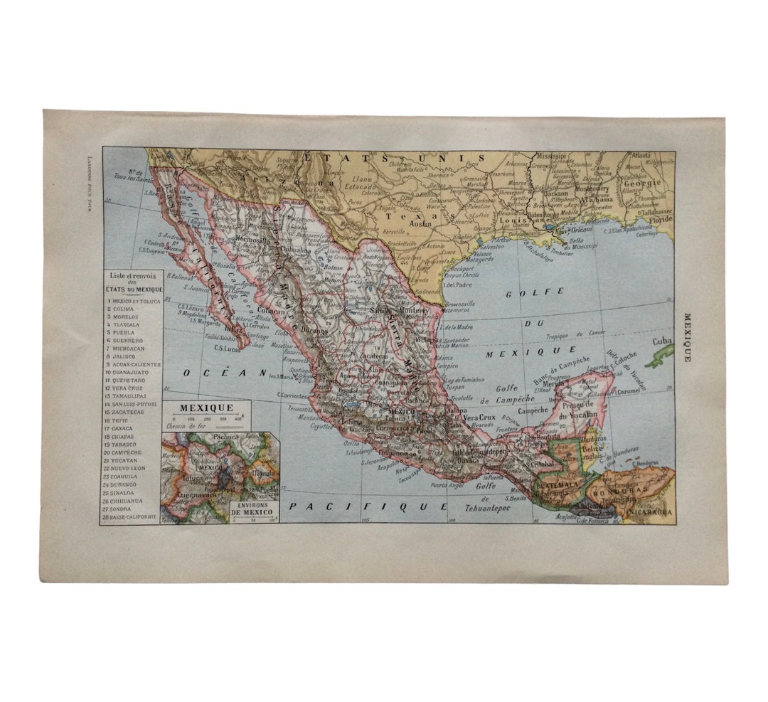 Mexico Map of Mexico Old Map of Mexico Mexico Map Mexico - Etsy