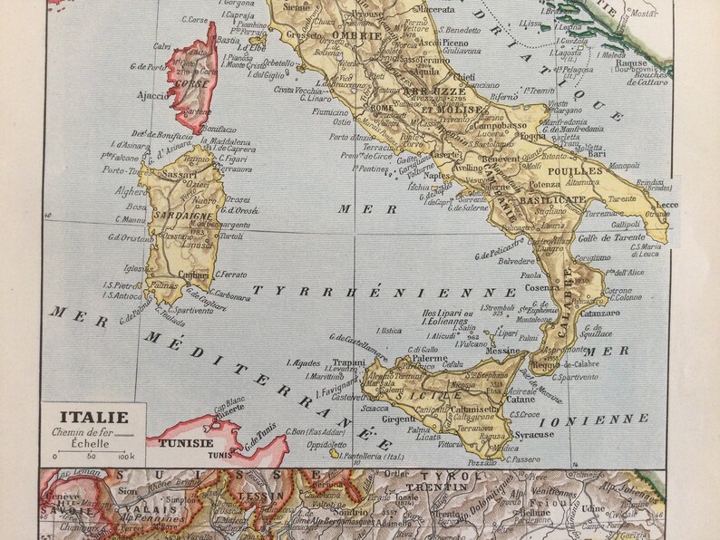Italy, Old Map, Vintage Map, Larousse, Old Illustration, Original Plate ...
