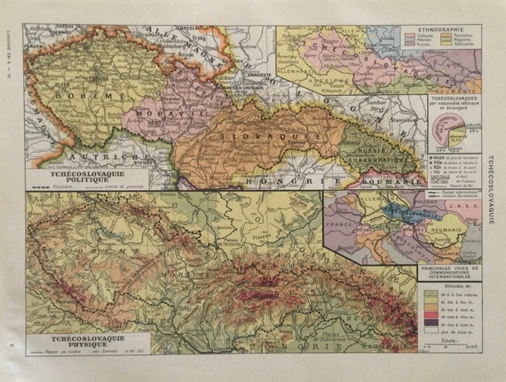 Czechoslovakia Old Map Vintage Maps Czechoslovakia Map - Etsy
