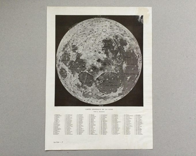1937 Moon Map Astronomy Old Illustration Topography Craters Seas Lunar ...