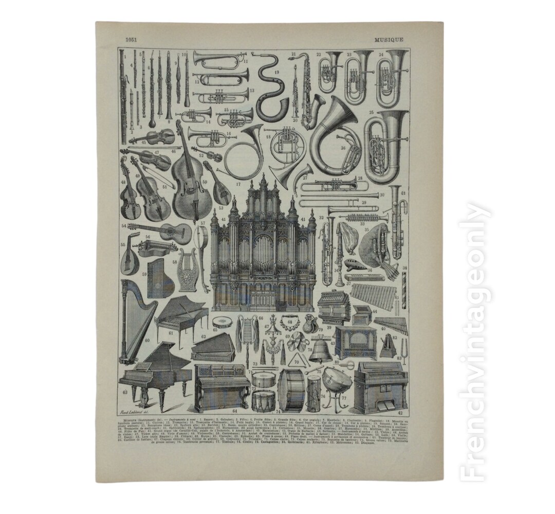 Music, Musical Instruments, Vintage Print, Old Illustration, Original ...