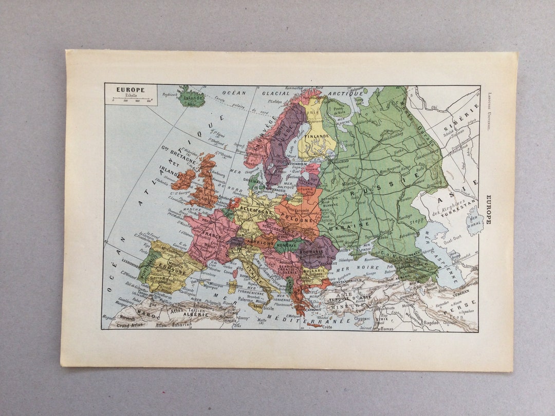 1922 Europe, Map of the European Continent, Small Format Old Map of ...