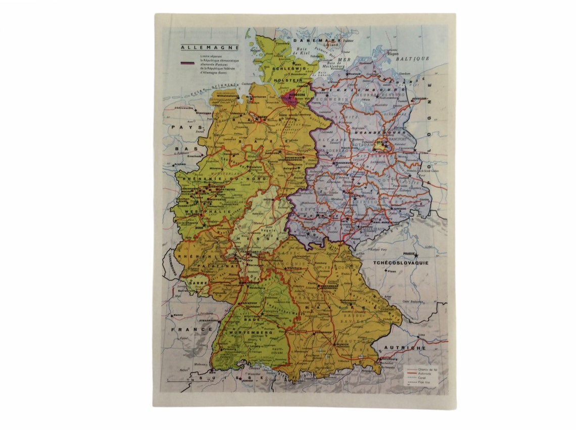 1960 CARTE ALlemagne RDA/RFA Germany Map Original | Etsy