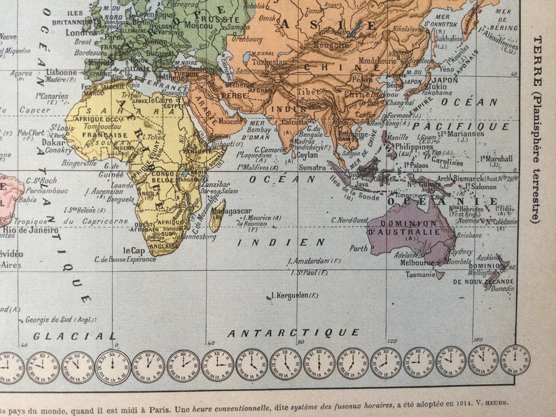 Carte du monde vintage Mappemonde Planisphère Terre Carte - Etsy France