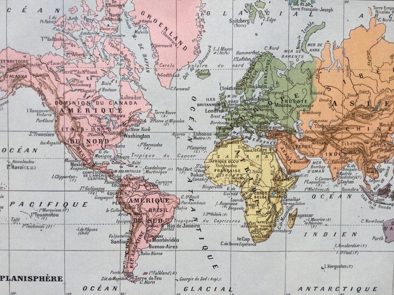 1922 World Map, Planisphere, Earth, Old Map, Small Format, Old ...