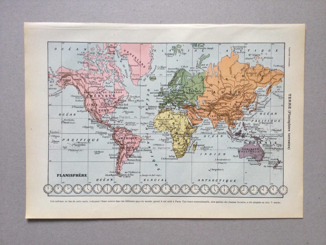 1922 World Map, Planisphere, Earth, Old Map, Small Format, Old ...