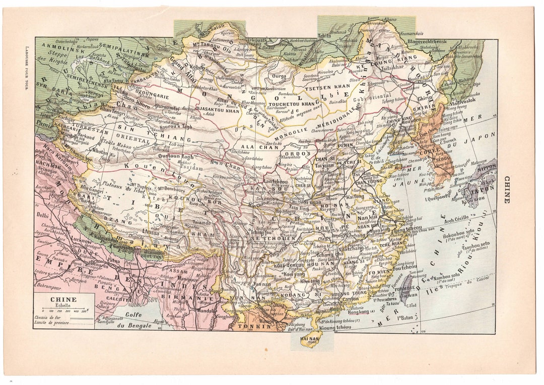 China, 1922 Map of China, Tibet, Mongolia, Vintage Print of China Map ...
