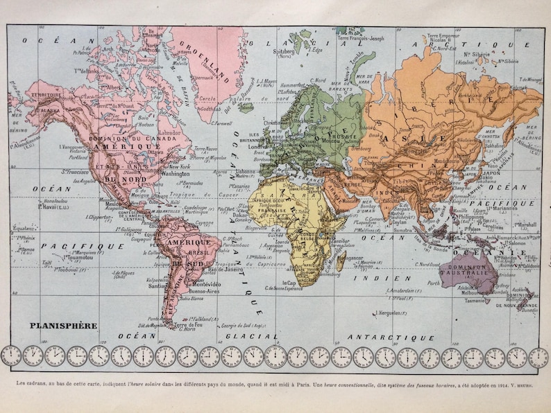 Mapa del mundo de 1922, planisferio, Tierra, mapa antiguo, pequeño ...