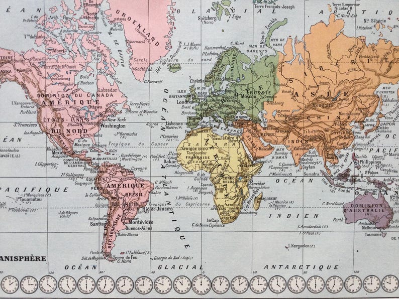 1922 World Map, Planisphere, Earth, Old Map, Small Format, Old ...