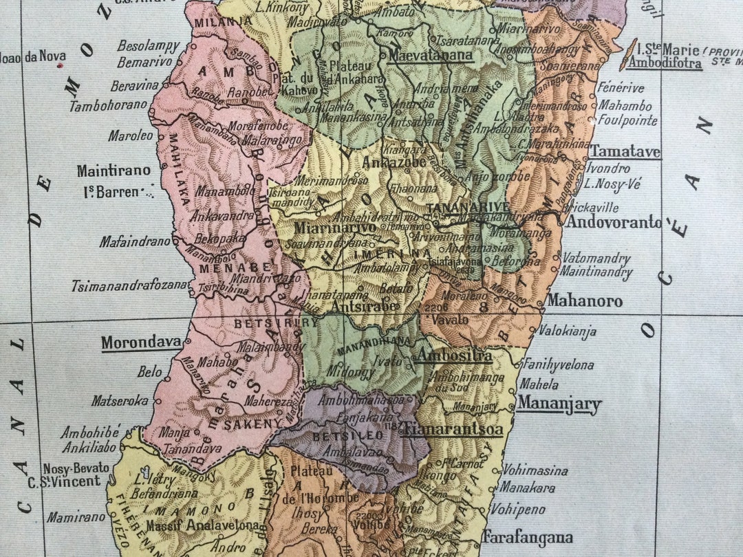 Madagascar - Old Vintage Map Illustration 1922 Original Plate Vintage ...