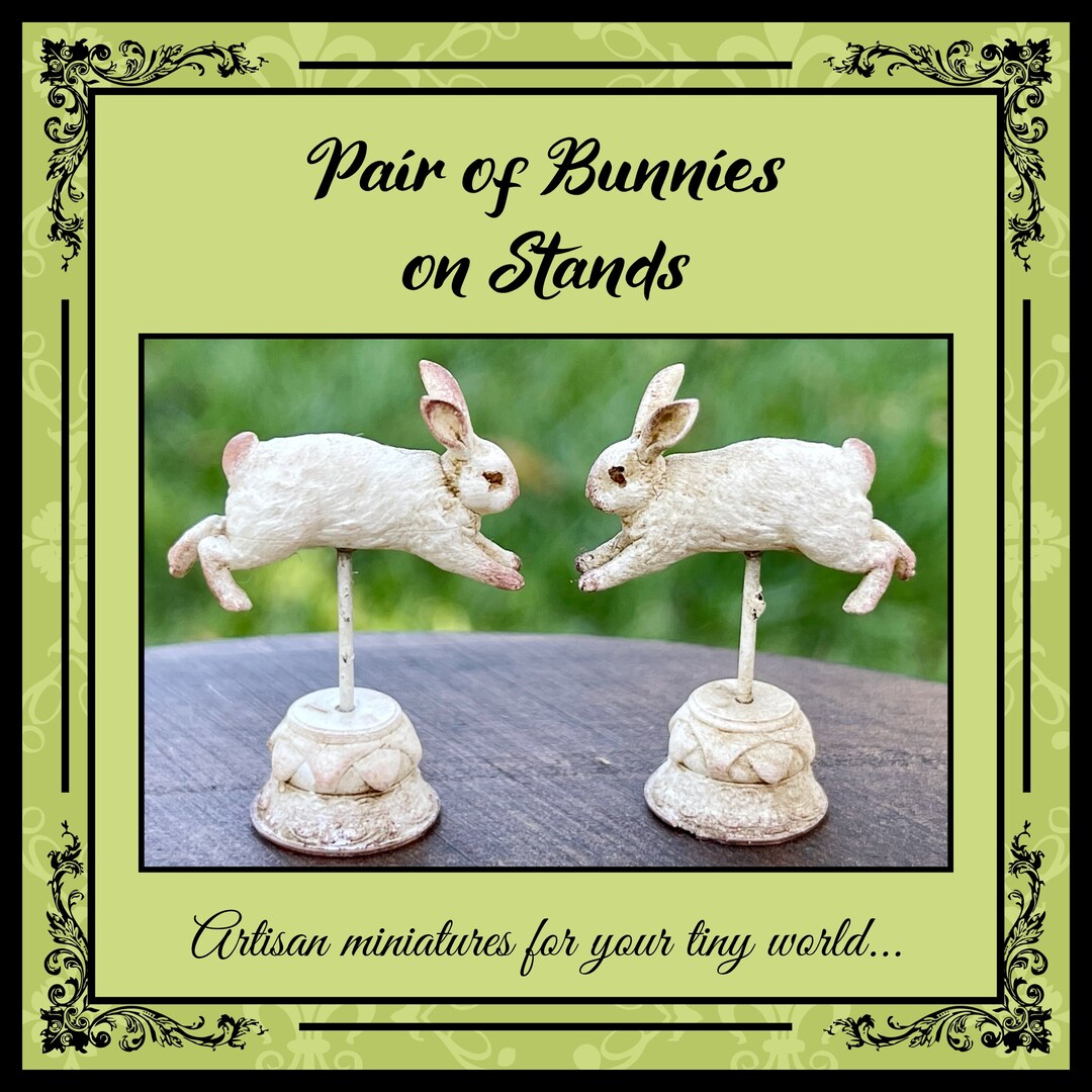 Miniature / Dollhouse Farmhouse Bunny Rabbits on Stands Perfect for ...