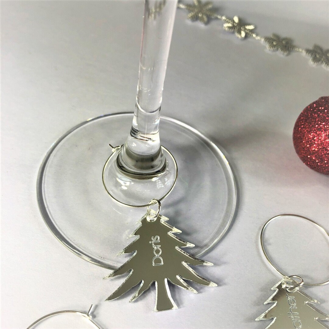 Personalised Christmas Tree Shaped Glass Charm, Christmas Wine Glass ...