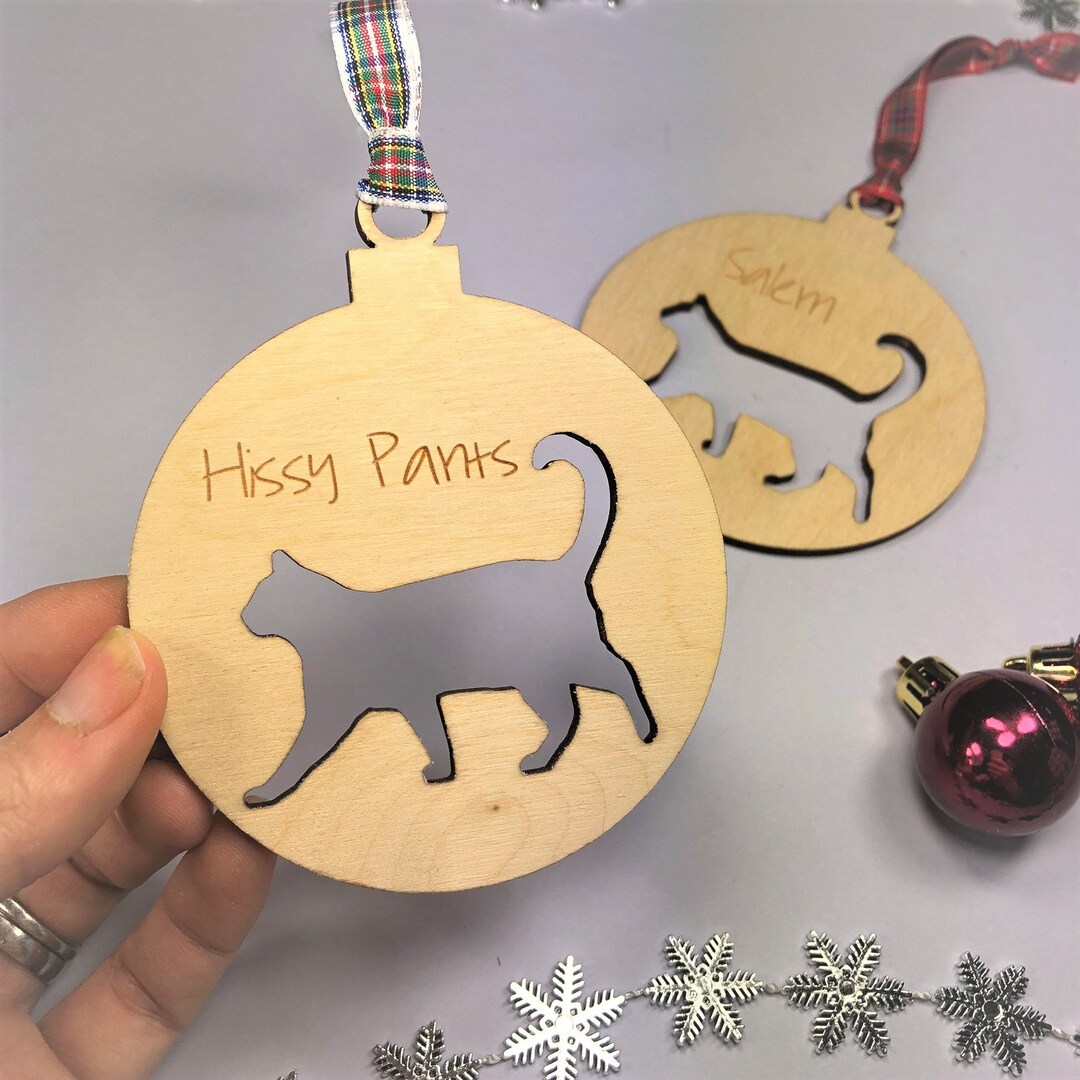 Personalised Cat Christmas Bauble: Laser Cut Kitten Decoration ...