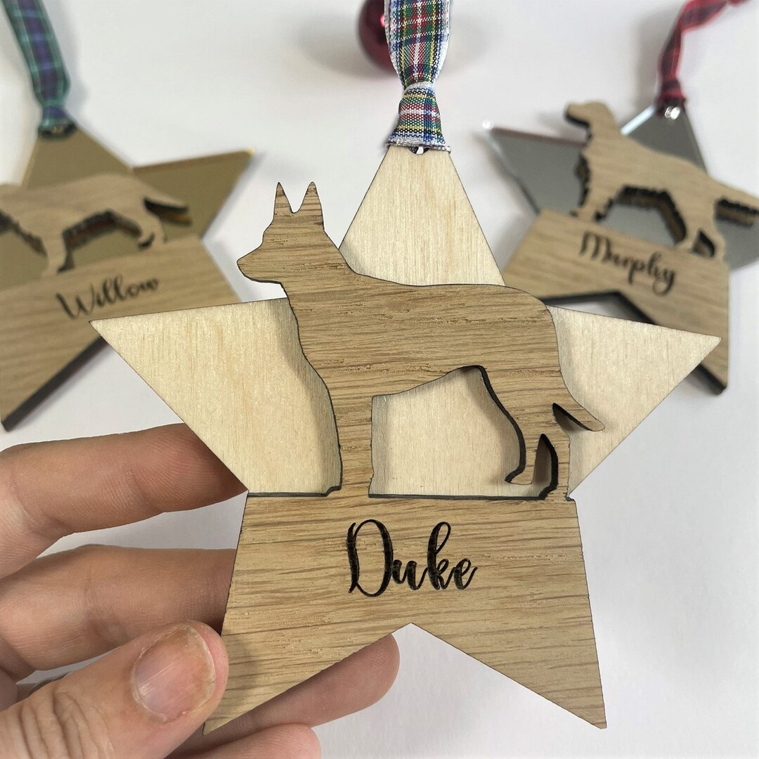 Personalised Oak and Birch Plywood Dog Bauble. Christmas Tree Pet ...