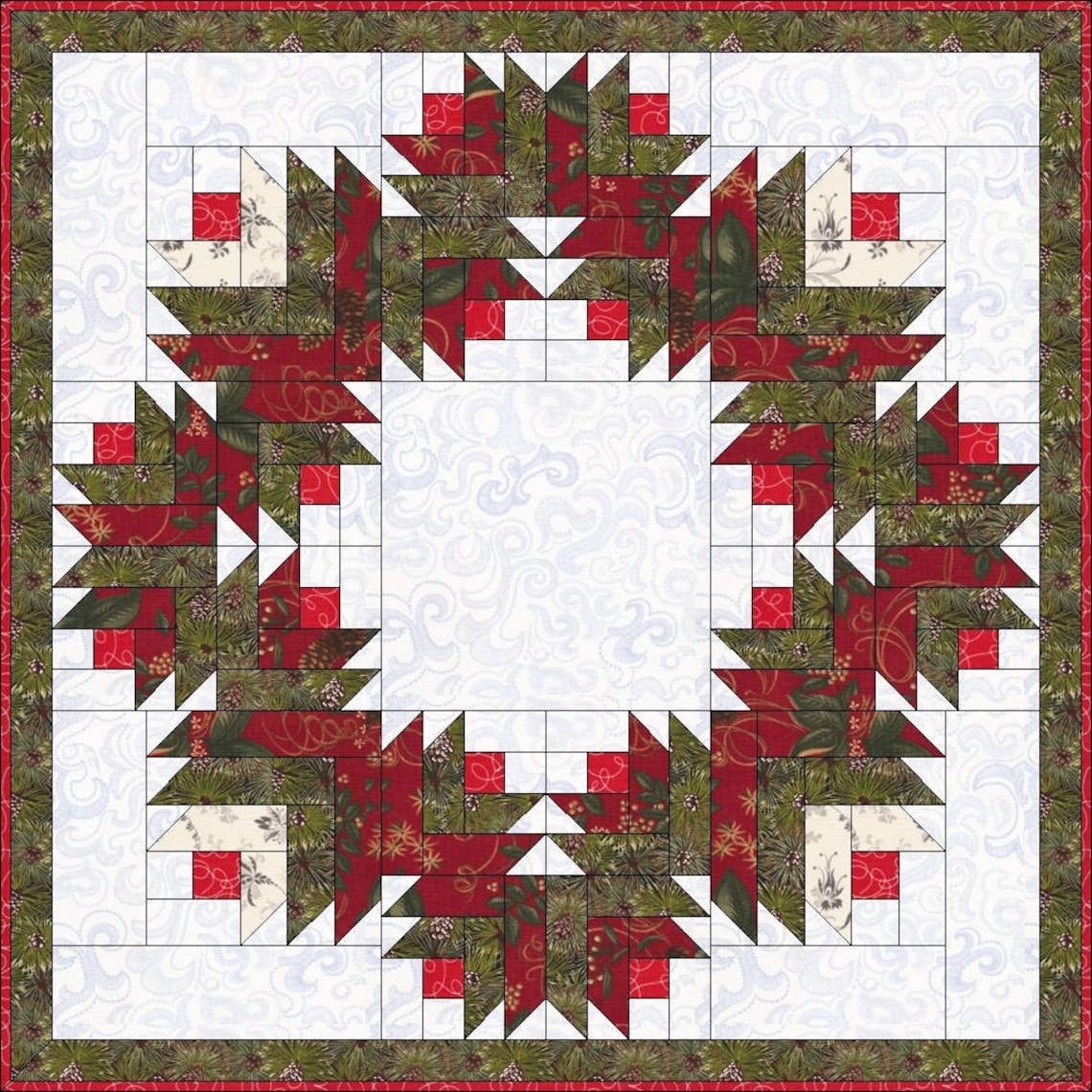 Digital Pdfchristmas Rose Wreath Quilt Block Patternmodern - Etsy