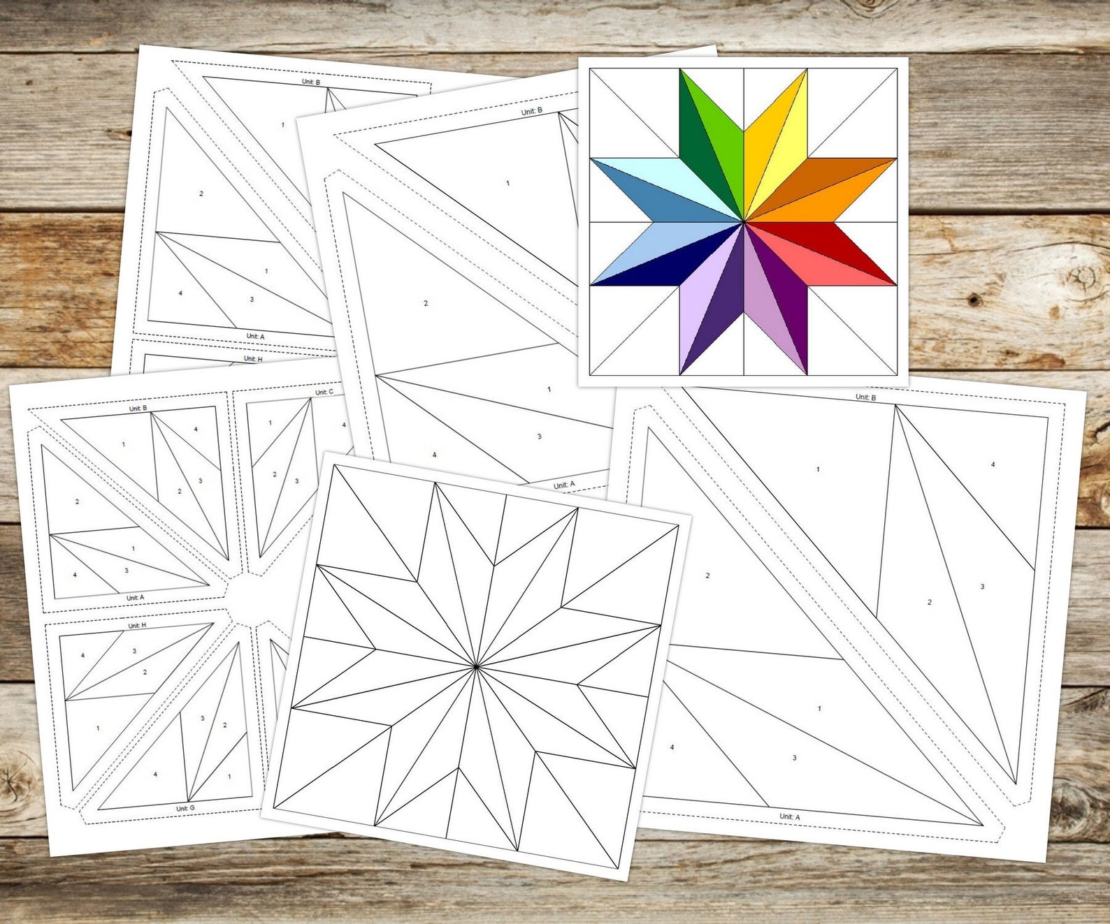Foundation Paper Piecing (FPP) Templates|8-point Star Quilt Block ...