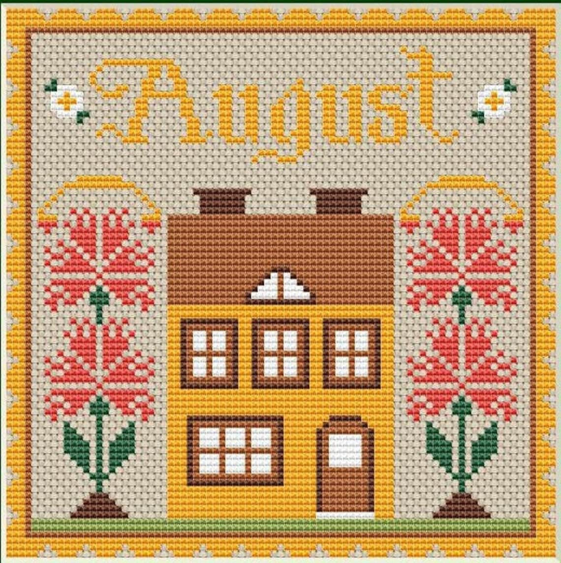 August Cross Stitch Pattern August Monthly Sampler Calendar - Etsy