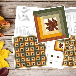Digital Pdfmaple Leaf Log Cabin Quilt Block Patternmodern | Etsy