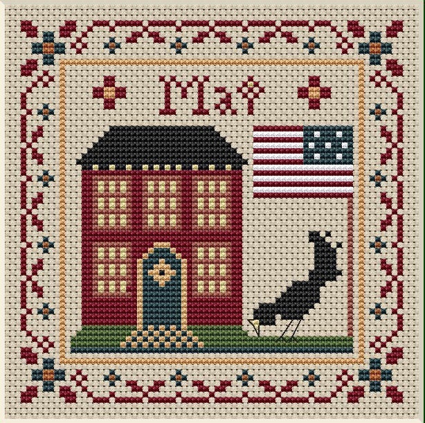 Patriotic May Monthly Sampler,calendar Cross Stitch, Primitive Cross ...
