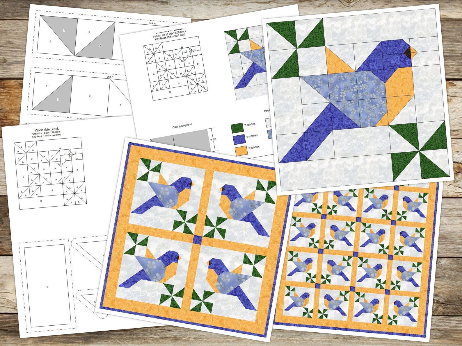 Digital PDF Quilt Block Pattern|blue Bird Quilt Block Pattern|eastern ...