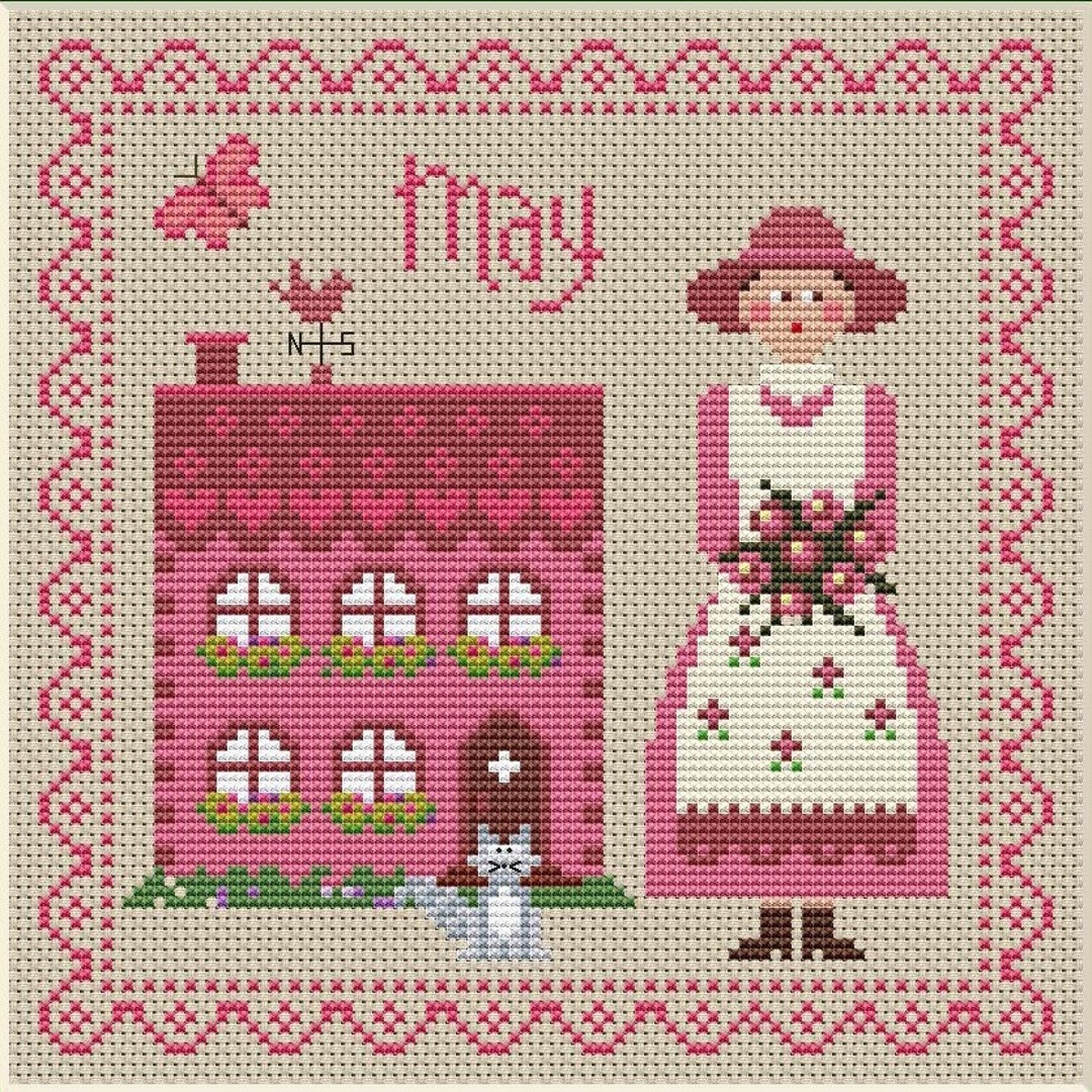 Calendar Girls,may Cross Stitch Pattern, May Monthly Sampler, House ...