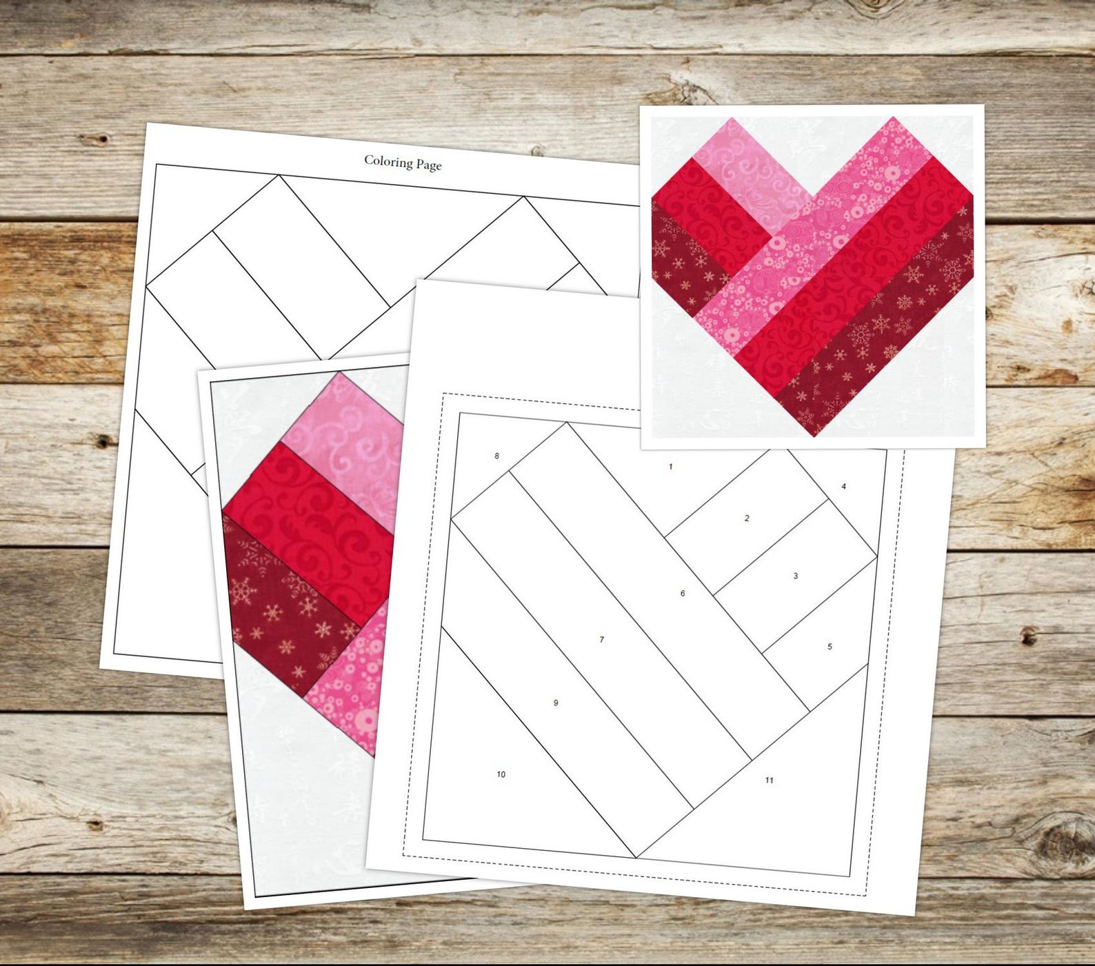 Foundation Paper Piecing (FPP) Templates, Striped Heart Quilt Block, 5 ...
