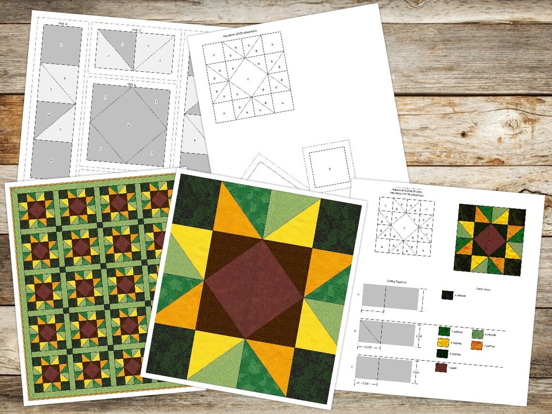 Digital PDF Quilt Block Pattern|sunflower Star (2) Quilt Block|modern ...