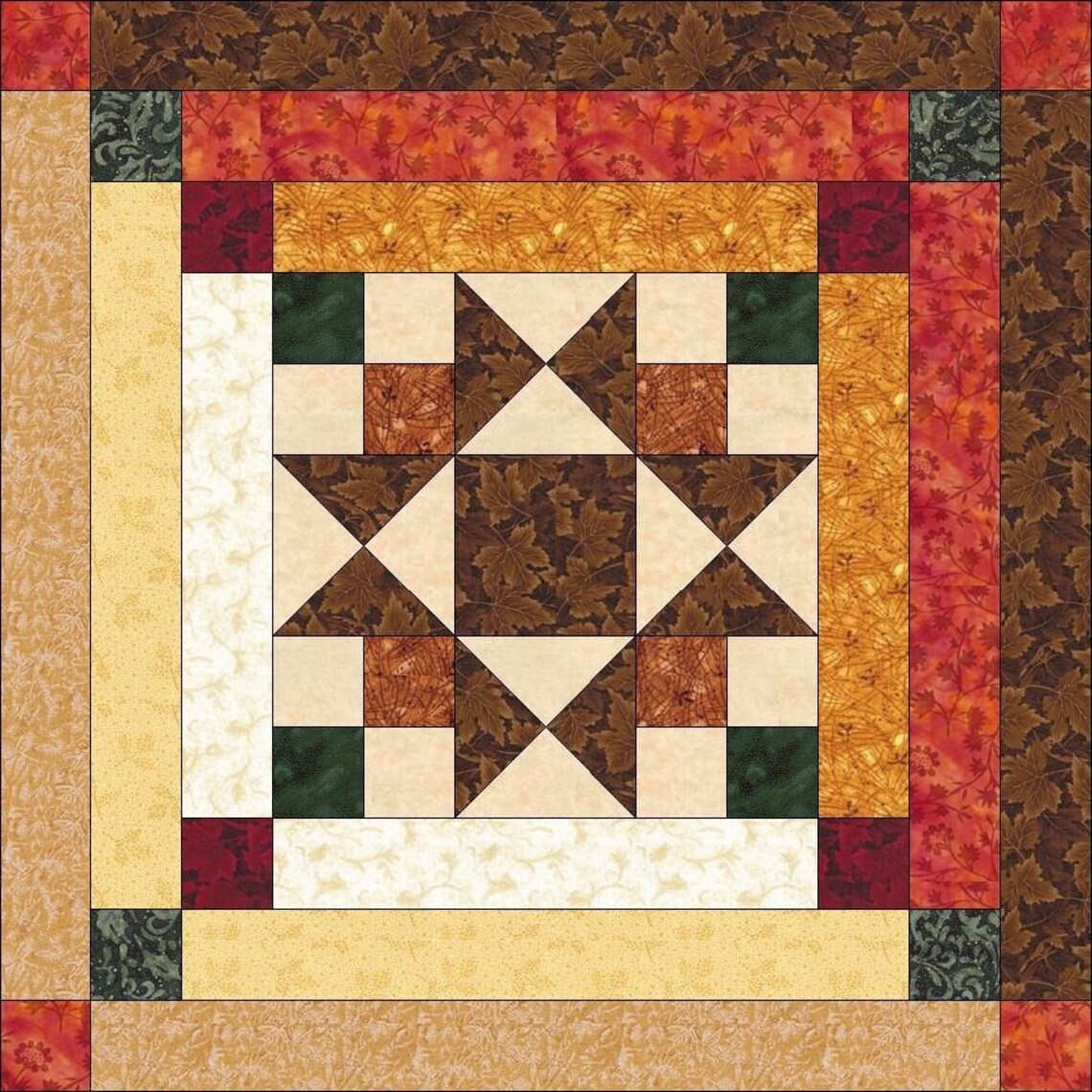 Digital Pdf|log Cabin Double Star Quilt Block Pattern|modern Patchwork ...