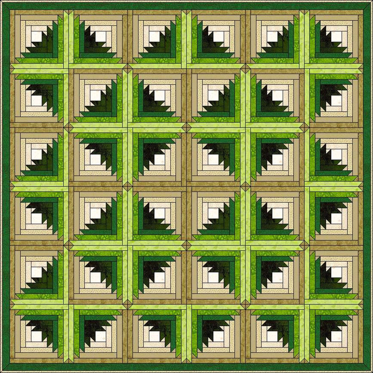 Digital Pdf|green Maple Log Cabin Quilt Block Pattern|modern Patchwork ...