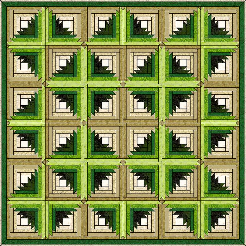 Digital Pdf|green Maple Log Cabin Quilt Block Pattern|modern Patchwork ...