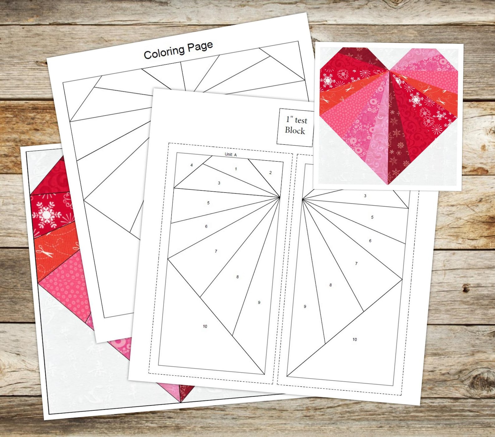 Foundation Paper Piecing (FPP) Templates, Heart Quilt Block Pattern, 5 ...