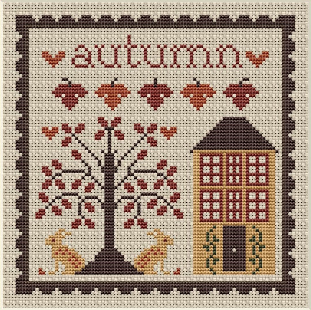 Autumn Cross Stitch Pattern,primitive Cross Stitch Pattern, House ...