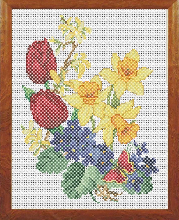 Spring Flowers Cross Stitch Pattern Modern Cross Stitch - Etsy