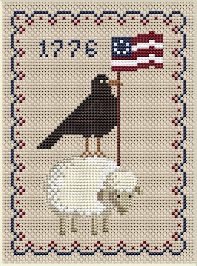 Patriotic Cross Stitch Primitive Cross Stitch Pattern American Flag