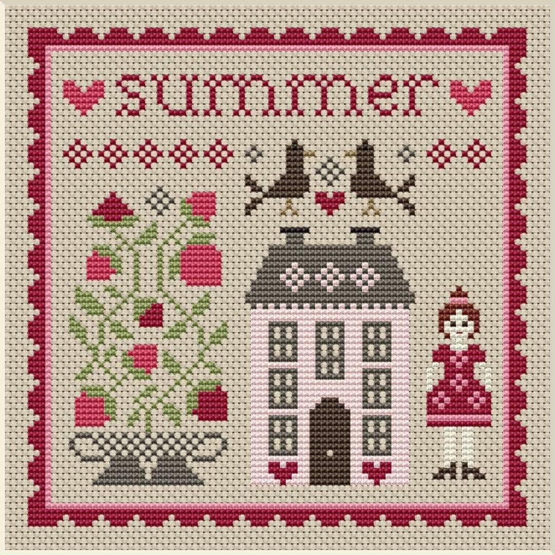 Summer Cross Stitch Pattern,primitive Cross Stitch Pattern, House ...