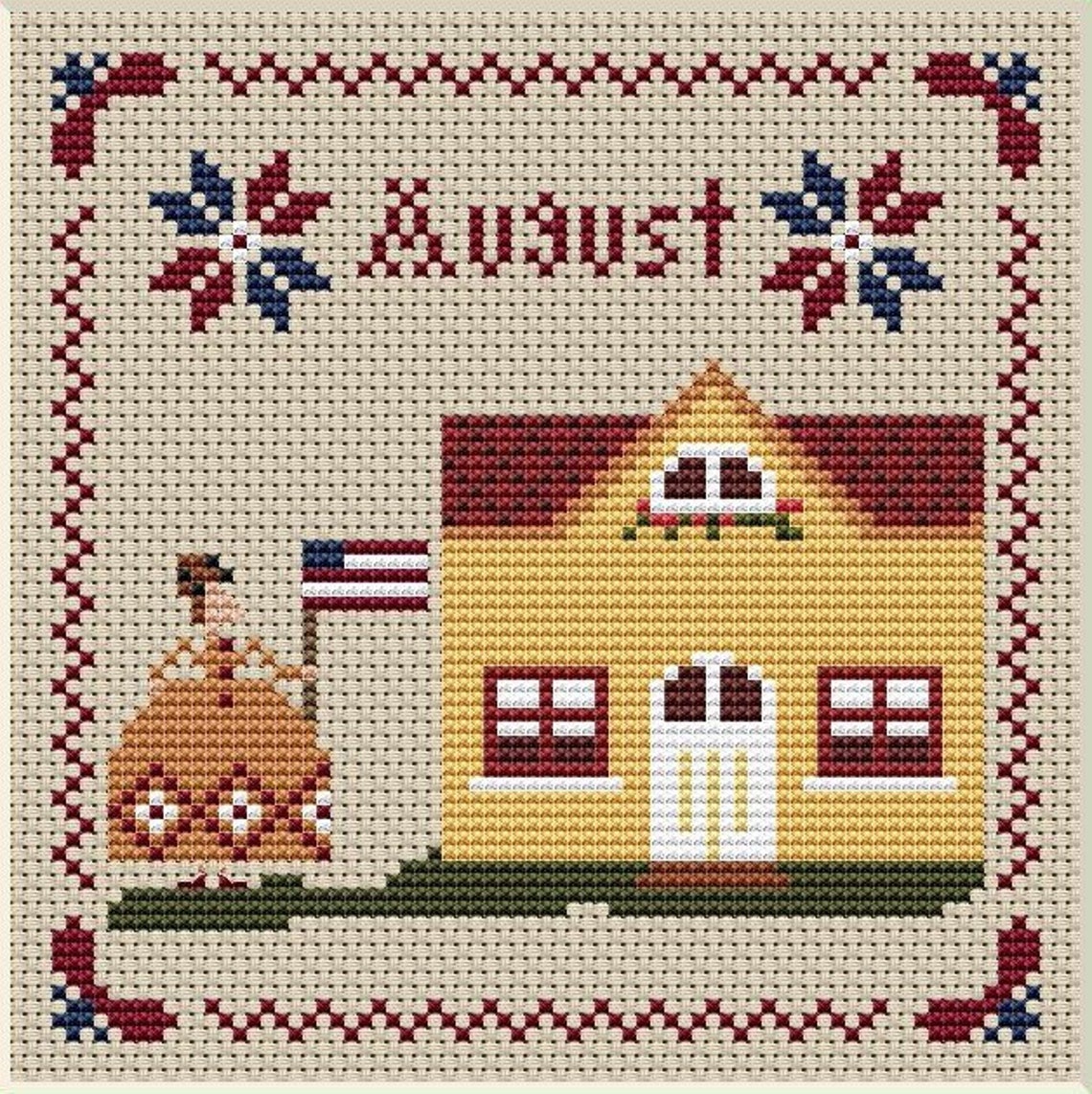 Patriotic August Monthly Samplercalendar Cross Stitch - Etsy