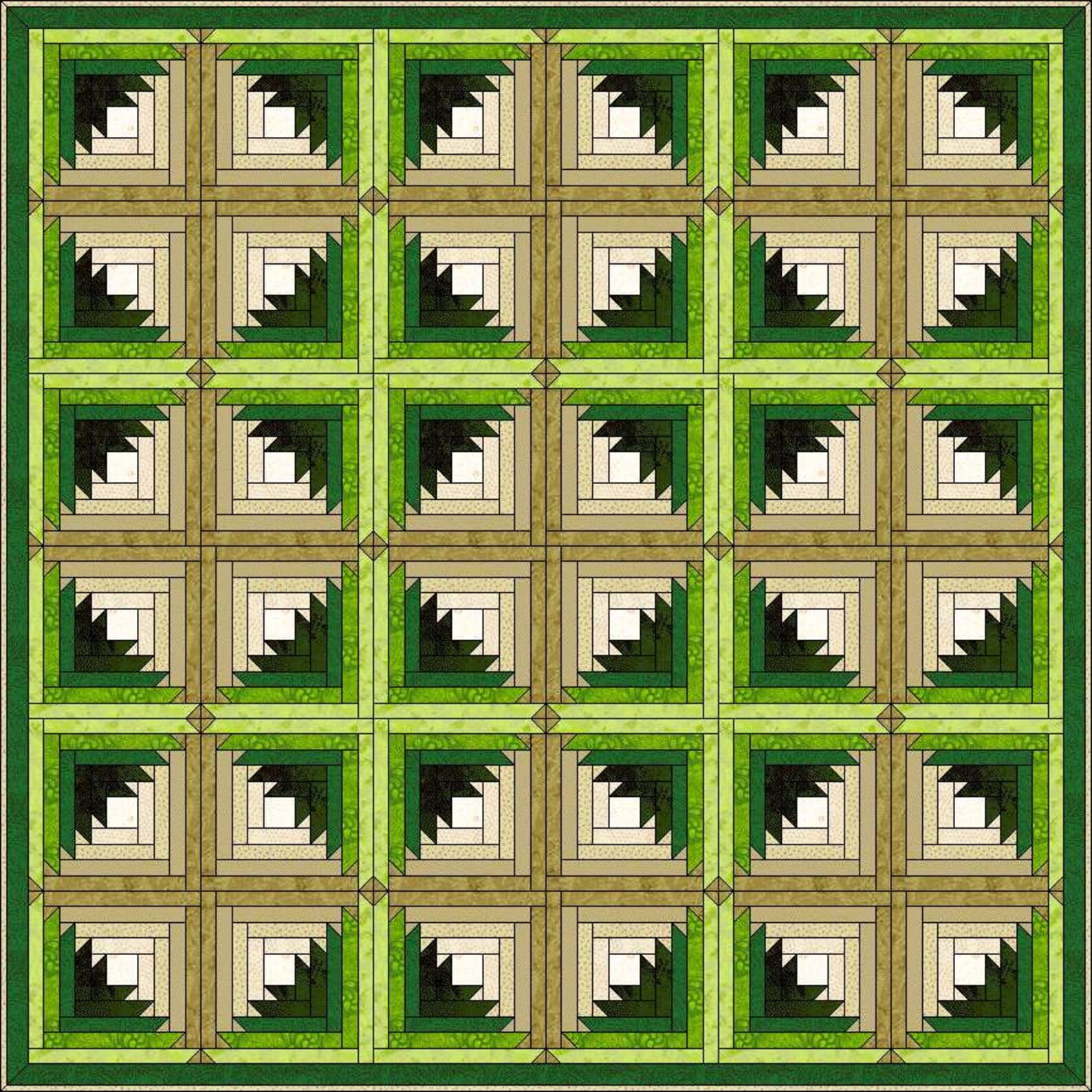 Digital Pdf|green Maple Log Cabin Quilt Block Pattern|modern Patchwork ...