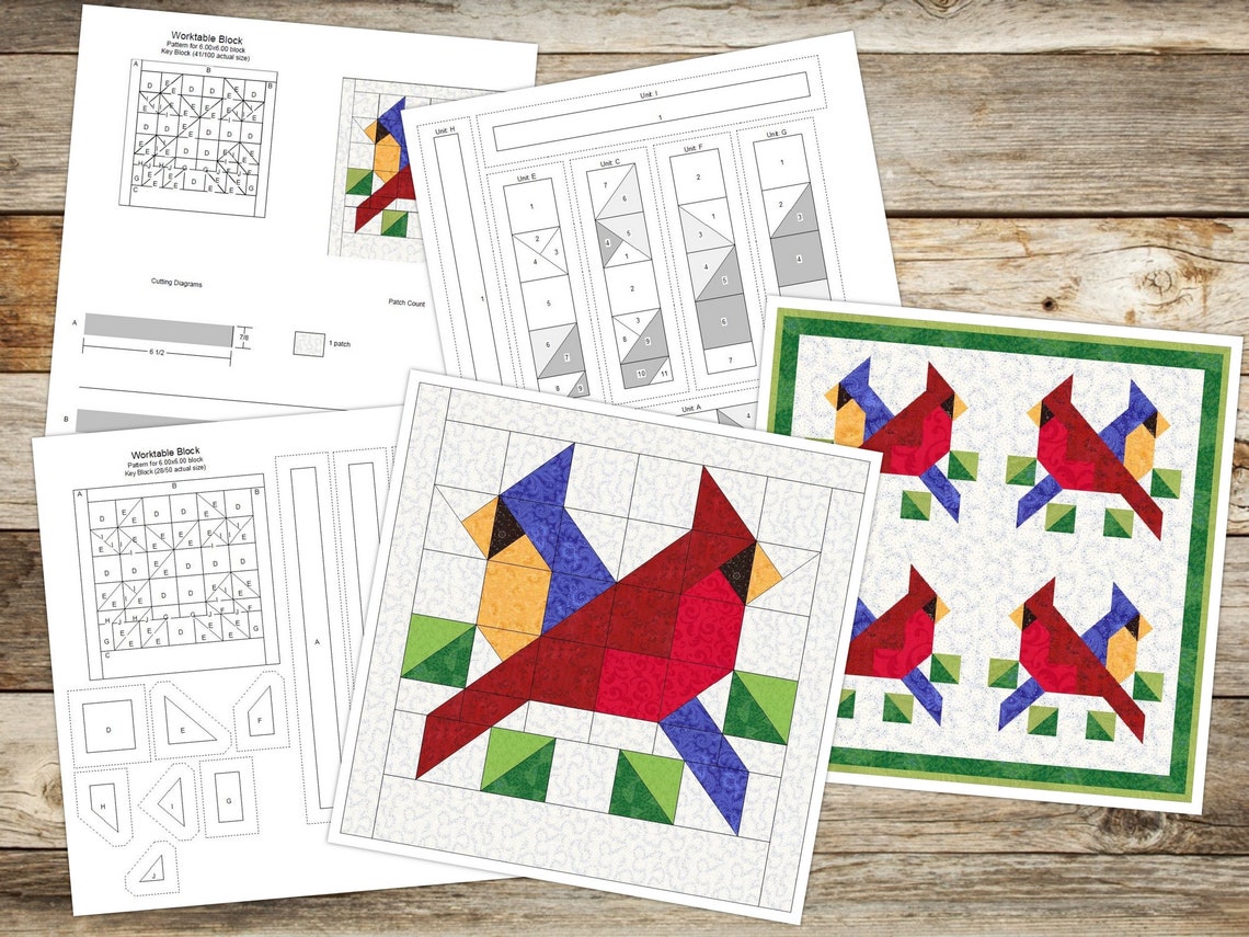 Digital Pdf|cardinal Birds Quilt Block Pattern|cardinal Birds Quilt ...