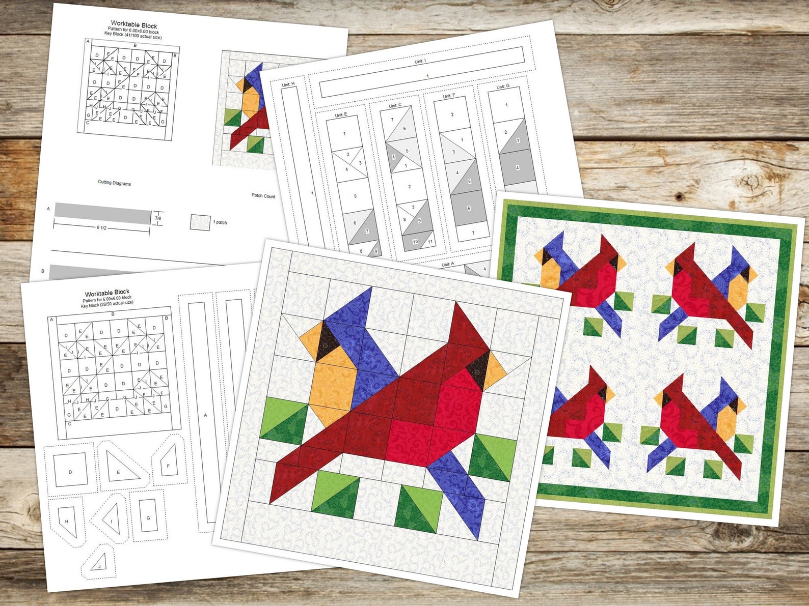 Digital Pdf|cardinal Birds Quilt Block Pattern|cardinal Birds Quilt ...