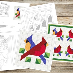 Digital Pdf|cardinal Birds Quilt Block Pattern|cardinal Birds Quilt ...