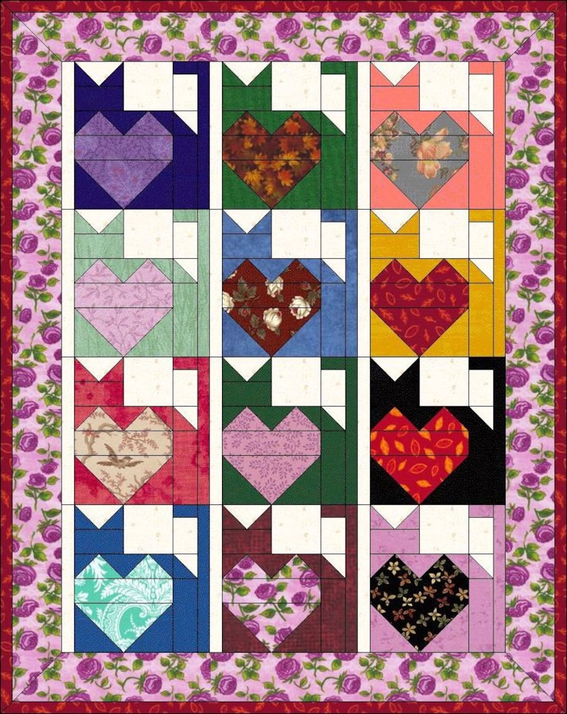 Digital PDF Quilt Block Pattern|heart Cat Quilt Block Pattern|modern ...