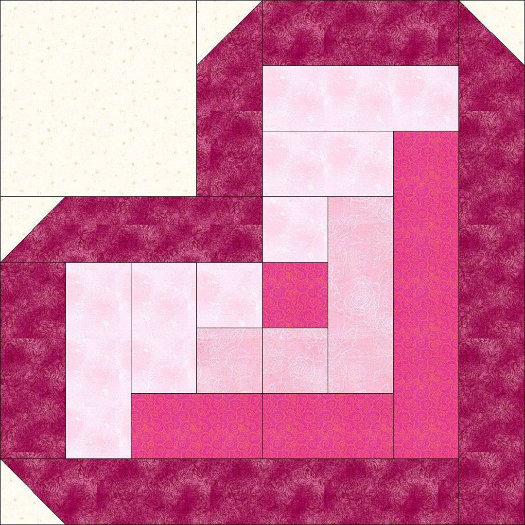 Digital Pdf|heart 1|log Cabin Quilt Block Pattern|modern Patchwork ...