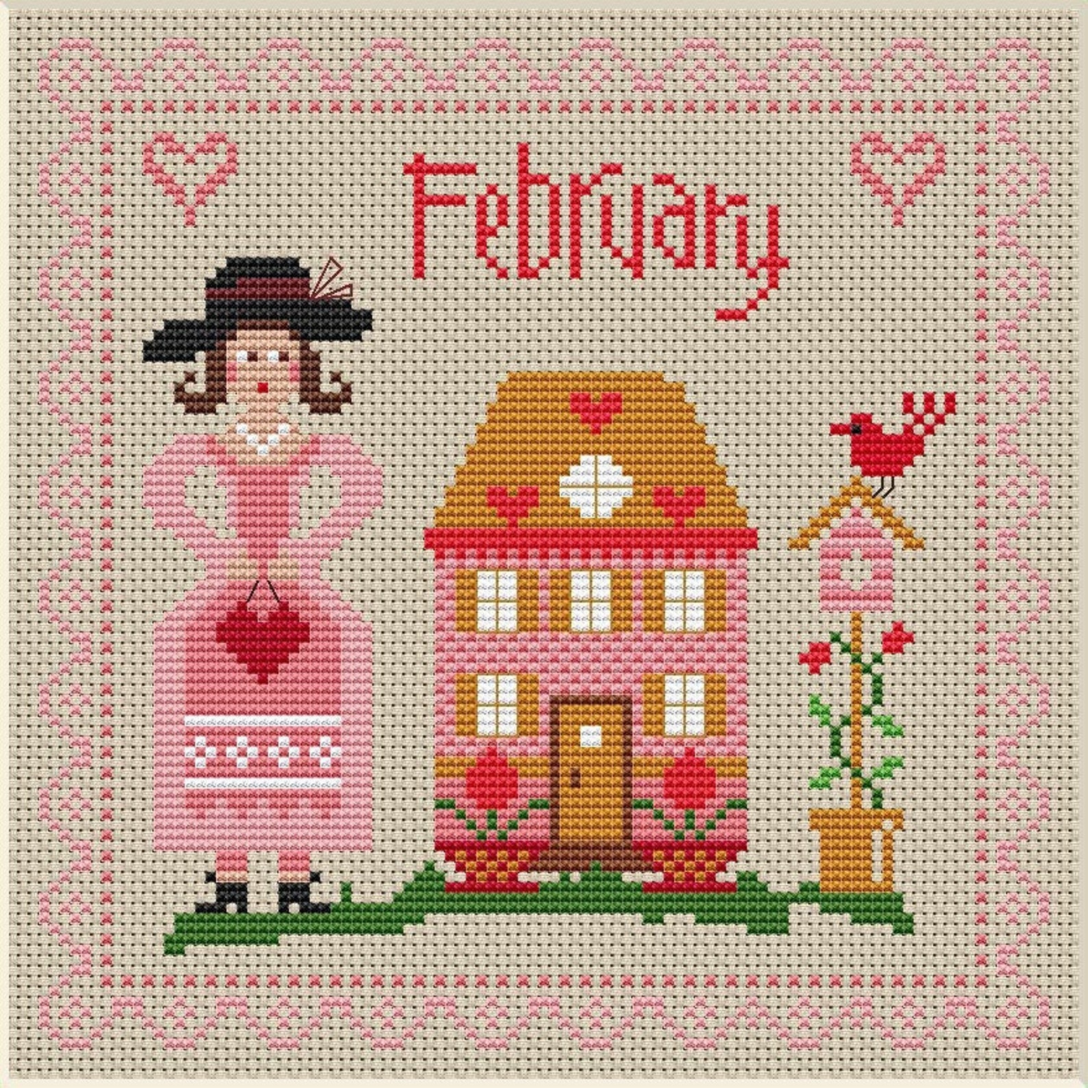 Quirky Calendar Girls February Calendar Girl Cross Stitch Pattern ...