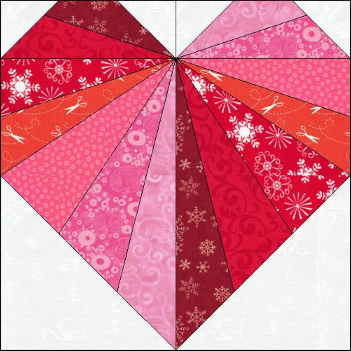 Foundation Paper Piecing (FPP) Templates, Heart Quilt Block Pattern, 5 ...
