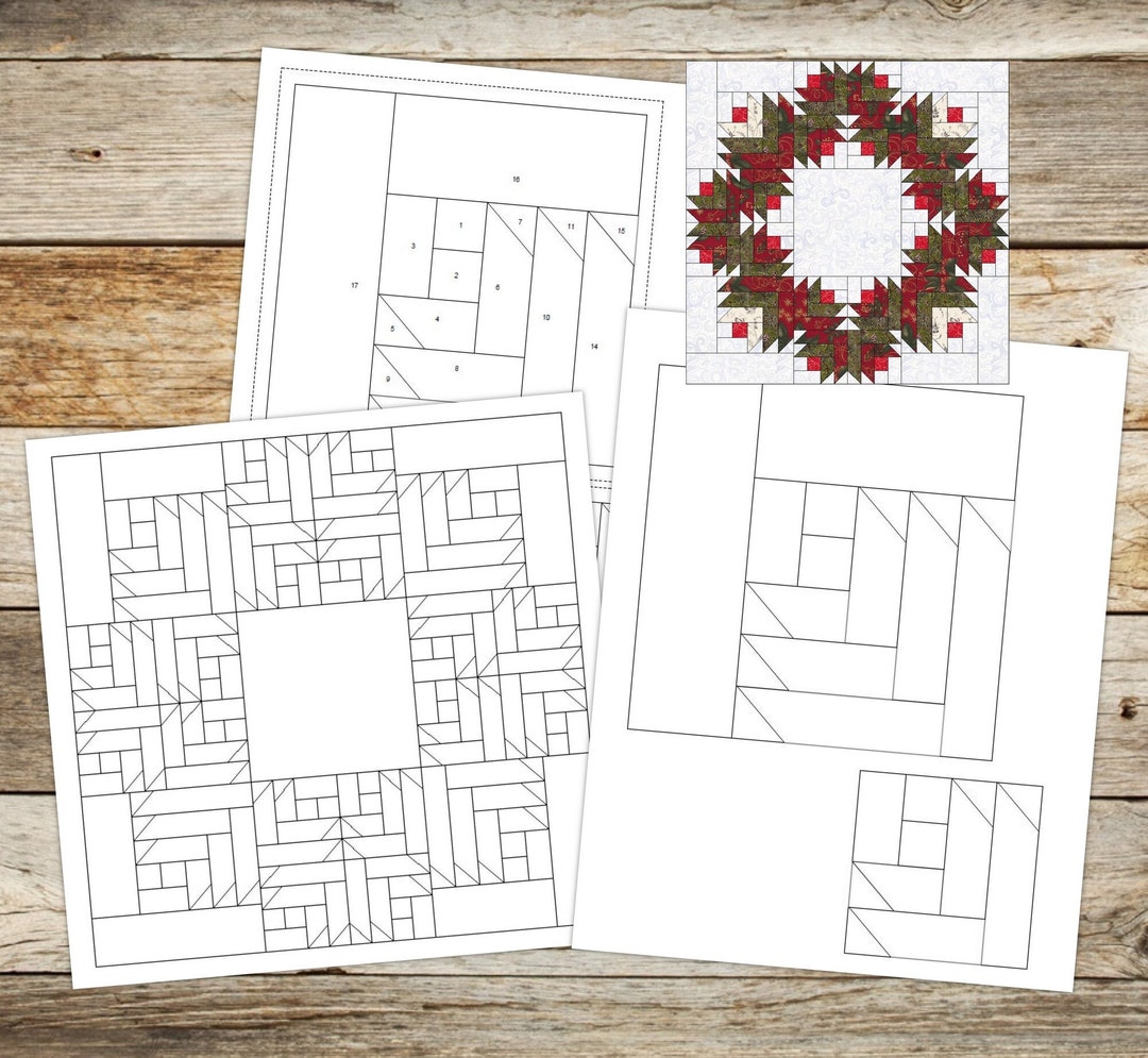 Foundation Paper Piecing (FPP) Templates|christmas Rose Wreath Quilt ...